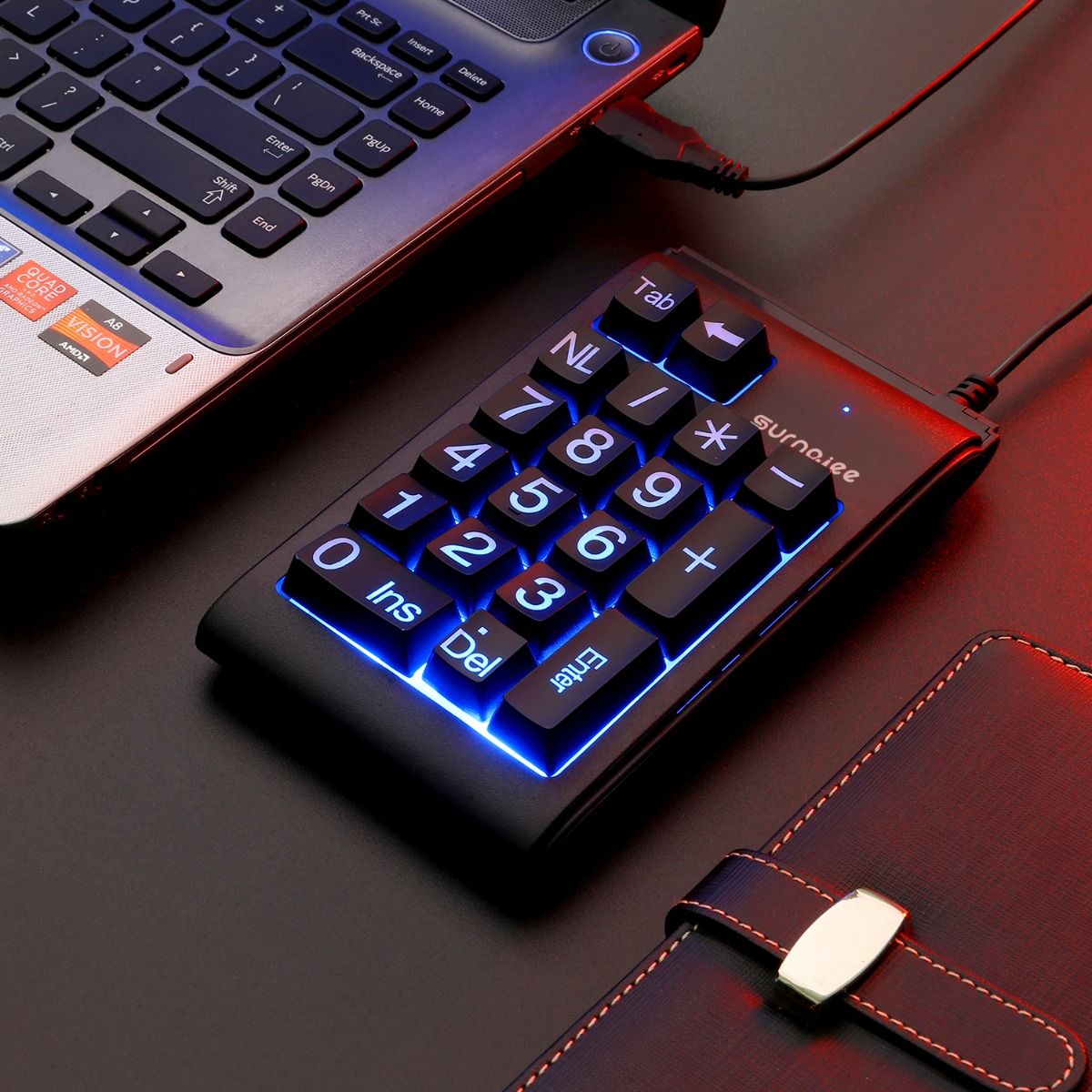 SurnQiee Large Print USB Wired 19-Key Numeric Keypad with 3 Colors LED ... SurnQiee Large Print USB Wired 19-Key Numeric Keypad with 3 Colors LED ...
